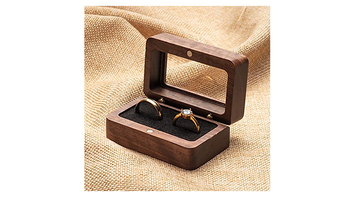 COSISO Wooden Double Ring Box for Proposal & Wedding