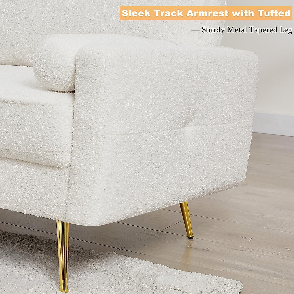 HIFIT 70" White Loveseat Sofa Couch, Mid Century Modern Fluffy Couch with Deep Love Seat & 2 Pillow, Comfy 3-Seater Home Sofa Living Room Small Couches for Small Space,Bedroom,Office, Solid Wood Frame