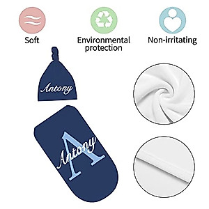 Slocenk Personalized Baby Swaddle Blanket & Hat Set for Boy Girl with Initial Name Custom Newborn Swaddle Customized Baby Items Gifts