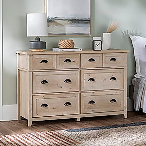 Walker Edison Modern Farmhouse 6-Drawer Framed Dresser with Half-Moon Handles, 52 Inch, White Oak