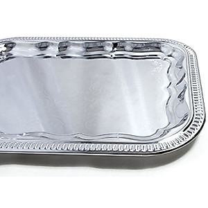 Maro Megastore (Pack of 4) 13.4-Inch x 10-Inch Oblong Rectangular Trim Victoria Flower Engraved Chrome Plated Serving Plate Mirror Tray Platter Tableware Candle Deco Art Holiday Party(Small) T227s-4pk