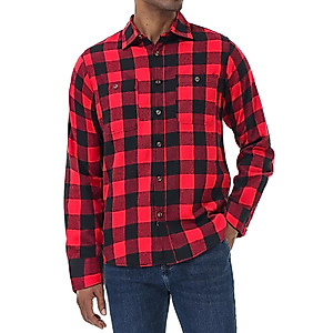 J.VER Men's Buffalo Plaid Shirt Flannel Casual Button Down Long Sleeve Shirts Red Large