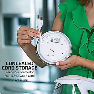 OVENTE Glass Electric Kettle Hot Water Boiler 1.5 Liter Borosilicate Glass Fast Boiling Countertop Heater - BPA Free Auto Shut Off Instant Water Heater Kettle for Coffee & Tea Maker - White KG83W