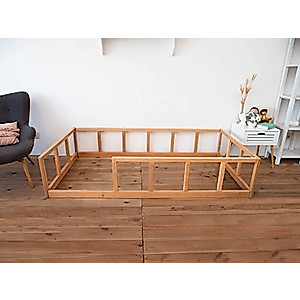 BUSYWOOD Platform Bed for Nursery - Bedroom Furniture for Toddlers - Montessori Floor Bed in Playroom for Boy and Girl (Model 10, Floor Bed without Slats)