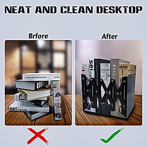 KIROYAL Adjustable Bookends Non Skid Decorative Bookends,Metal Bookends for Heavy Books,Bookshelf Organizer Holder for Books and Magazines for Desk