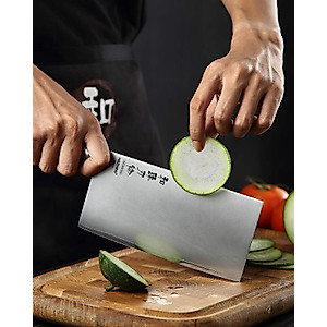 HEZHEN 7" Cleaver Knife, Composite Steel Chinese Kitchen Chef Knife, Clad Steel Butcher Knife, Padauk Wood Handle