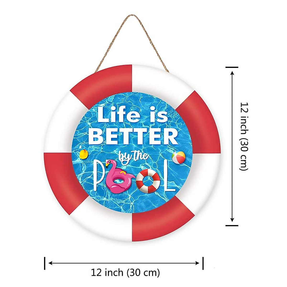ZDALEXF Outdoor Summer Sign, Life is Better by The Pool Sign for Swimming Pool, Round Wooden Hanging Sign for Garden Backyard Patio Decor,Summer Beach Home Party Wall Porch Decoration 12x12
