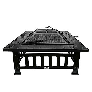 Hypeshops 32" Fire Pit BBQ Square Table Backyard Patio Garden Stove Wood Burning Fireplace