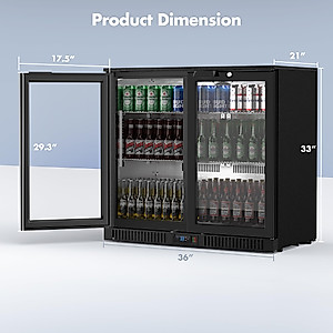 Coolski Back Bar Cooler Counter Height Beverage Refrigerator with 2 Glass Doors, Commercial Undercounter Display Fridge for Beer Soda Wine, 7.4 Cu.Ft. Capacity/ETL NSF Approved, Black