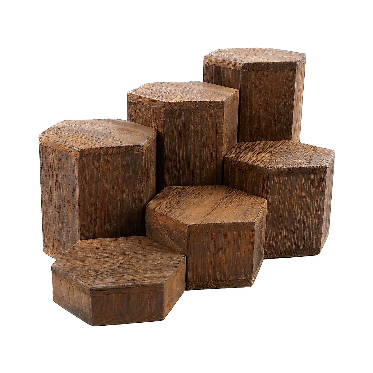MOOCA Wooden 6 Pcs Hexagon Risers for Display Jewelry and Accessories Display Stand, Brown