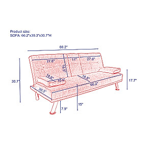 FANYE Modern Futon Sofa Loveseat Convertible Sleeper Couch Bed for Small Space Studio Office Living Room Furniture Sets, Twin Daybed Sofabed 2 Seater Sofa & Couch Love Seats, Grey Linen 66.2"