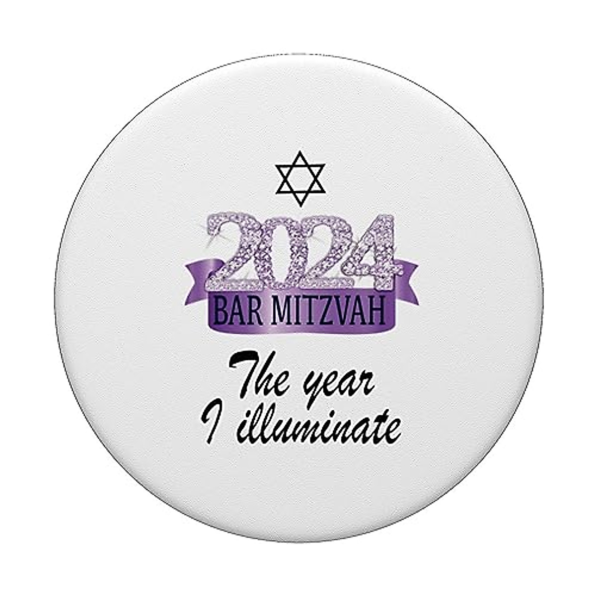2024 Bar Mitzvah Quote Festive White Purple Decor PopSockets Standard PopGrip