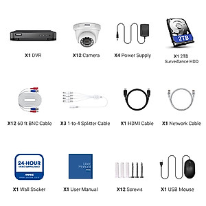 ANNKE 16 Channel 1080P Lite Video Security System DVR with 2TB Hard Drive and (12) HD 1080P Indoor Outdoor Cameras with IP66 Weatherproof Housing, 100ft Super Night Vision
