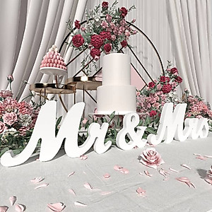 VIOPVERY Mr and Mrs Sign for Wedding Table,Large Wooden Letters Mr & Miss Signs for Sweetheart Table,Photo Props Wedding Decorations for Anniversary,White