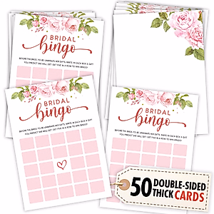 STOFINITY Bridal Shower Bingo Game - 50 Pcs Wedding Shower Game for Guests, Funny Bridal Shower Game for Wedding Reception, Flower Bridal Shower Decorations