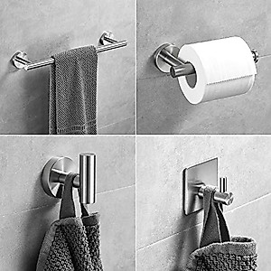Sagetta Nickel Towel Racks for Bathroom, No-Drill Hooks SUS304 Stainless Steel Bathroom Accessories Kit Includes 16inch Towel Bar,3 Robe Towel Hooks,Toilet Paper Holder (Nickel)