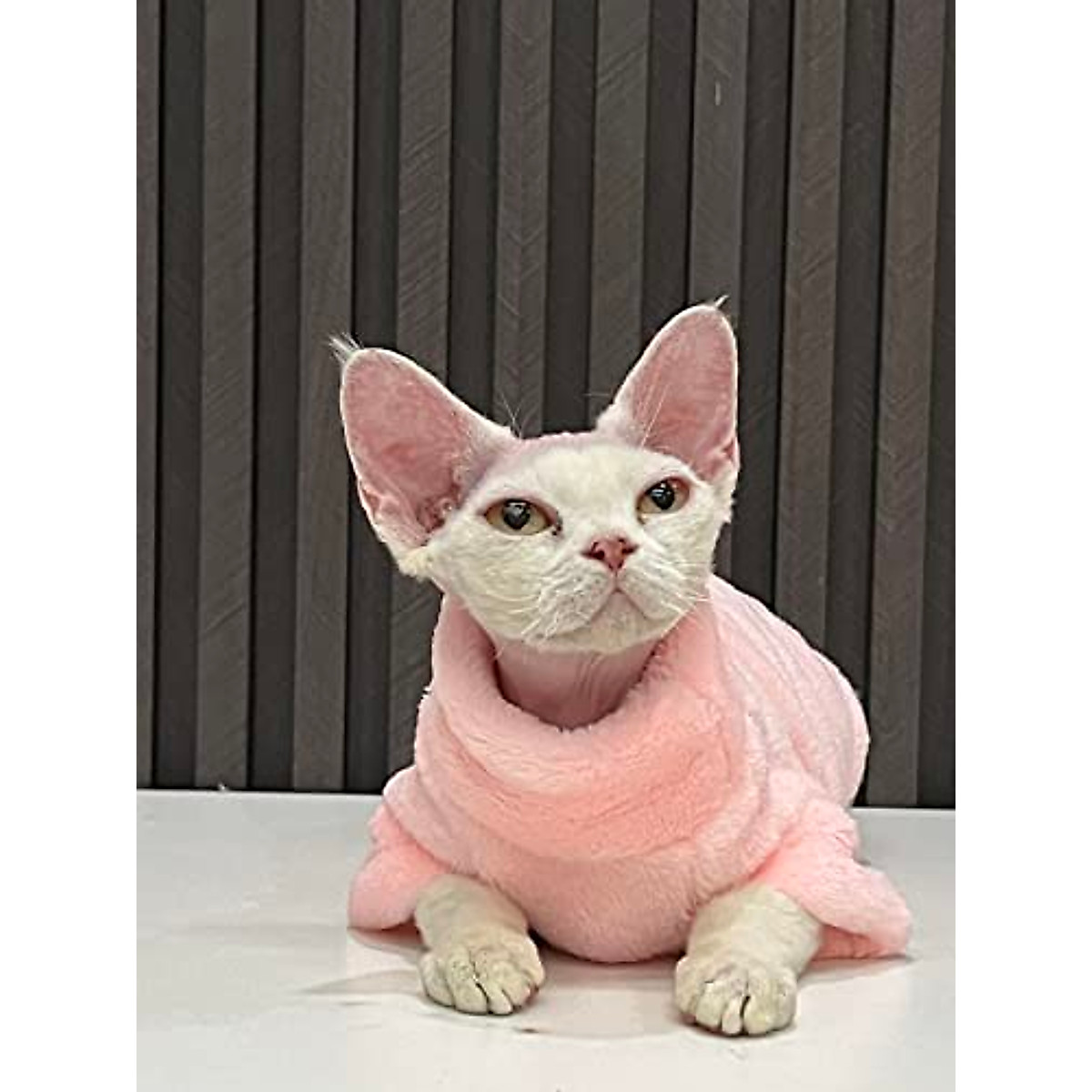 Sphynx Hairless Cat Clothes Solid Soft Faux Fur Sweater Outfit Cute Pullover Autumn Winter Fashion Turtleneck Sphynx Clothes Kitten Cat Apparel (M(4.4-5.5lbs), Light Pink)