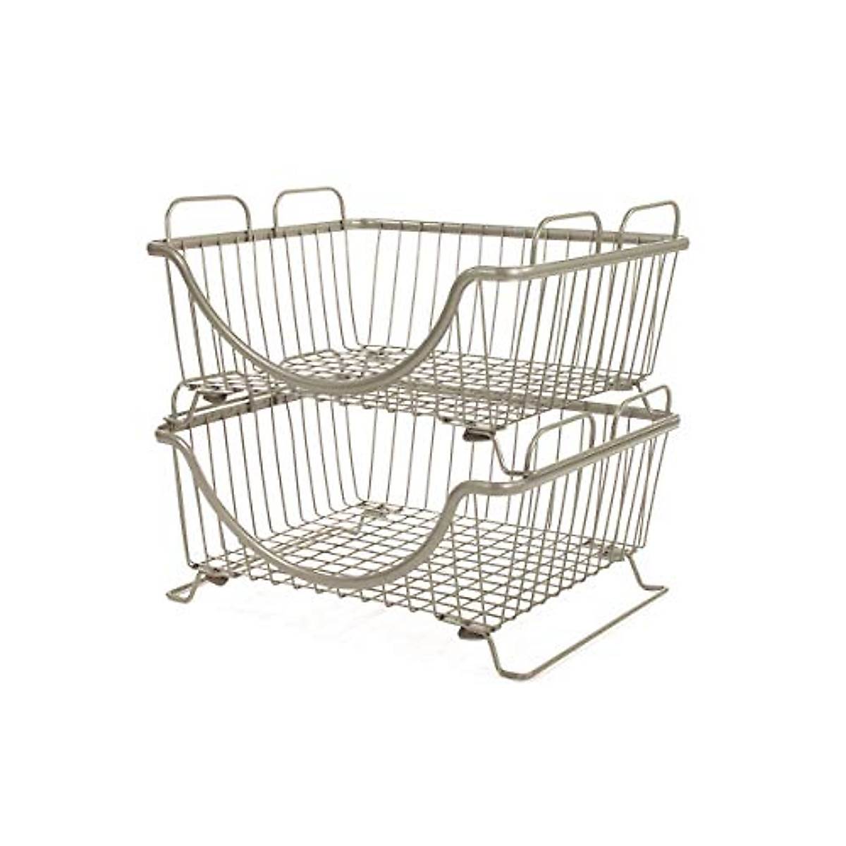 Spectrum Diversified Ashley Stackable Tray, Wire Basket with Raised Feet and Looped Handles Modular Stacking Bin System for Kitchen Countertop & Desk Organization, Satin Nickel
