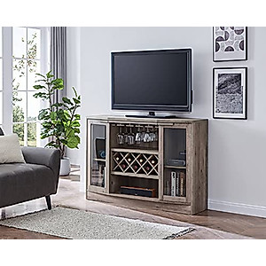 Home Source Jill Zarin Bar Cabinet with Two Curved Glass Doors in Stone Grey Finish