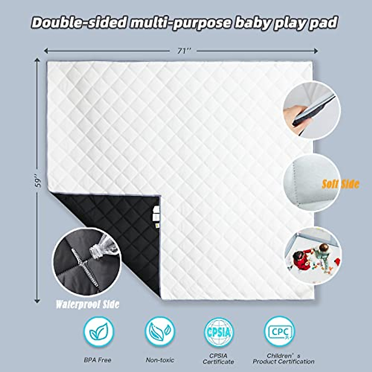 SECLATO Washable Baby Play Mat Portable Playmat for Babies, Foldable Toddler Playpen Mat Baby Tummy Time Mat, Soft Floor Play Mats for Infants Extra Large Crawling Mat 59x71-Green