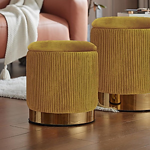 YYW HOME Round Ottoman with Storage - Yellow Storage Ottoman for Living Room, Round Storage Ottoman for Kids Room,Dorm Ottoman with Storage, Vanity Chair for Bedroom,Set of 2 Velvet Ottoman