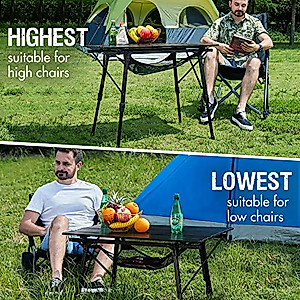 PORTAL Camping Table Foldable Portable with Adjustable Legs, Aluminum Folding Table Roll Up Table with Carrying Bag for Outdoor, Beach, Picnic, Backyards, BBQ and Party, Black