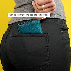 Seammer Small Leather Wallet for Women RFID Blocking Bifold Zipper Pocket Card Case Purse with 2 ID Windows (Blue)