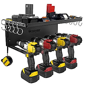 Ensayeer Power Tool Organizer, Cordless Drill Storage, Drill Holder Storage Wall Mount Shelf Rack, Charging Station to optimize Garage Organization and Power Tools Storage