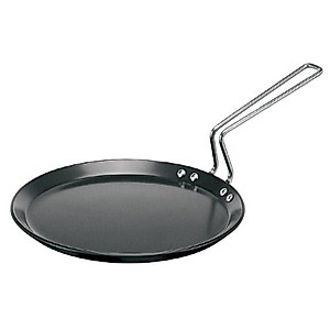 Futura Hard Anodised Flat Tava Griddle, 10-Inch, 4.88mm with Steel Handle, Black