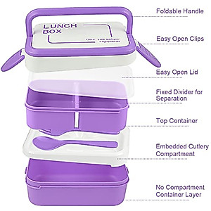 MOFELE Bento Box Adult Lunch Box, Bento Box For Adults, 2 Layer BPA-Free Bento Box With Bag, Utensils, 3 Compartment Bento Box With Handle, Microwave/Dishwasher Safe Cute Bento Box