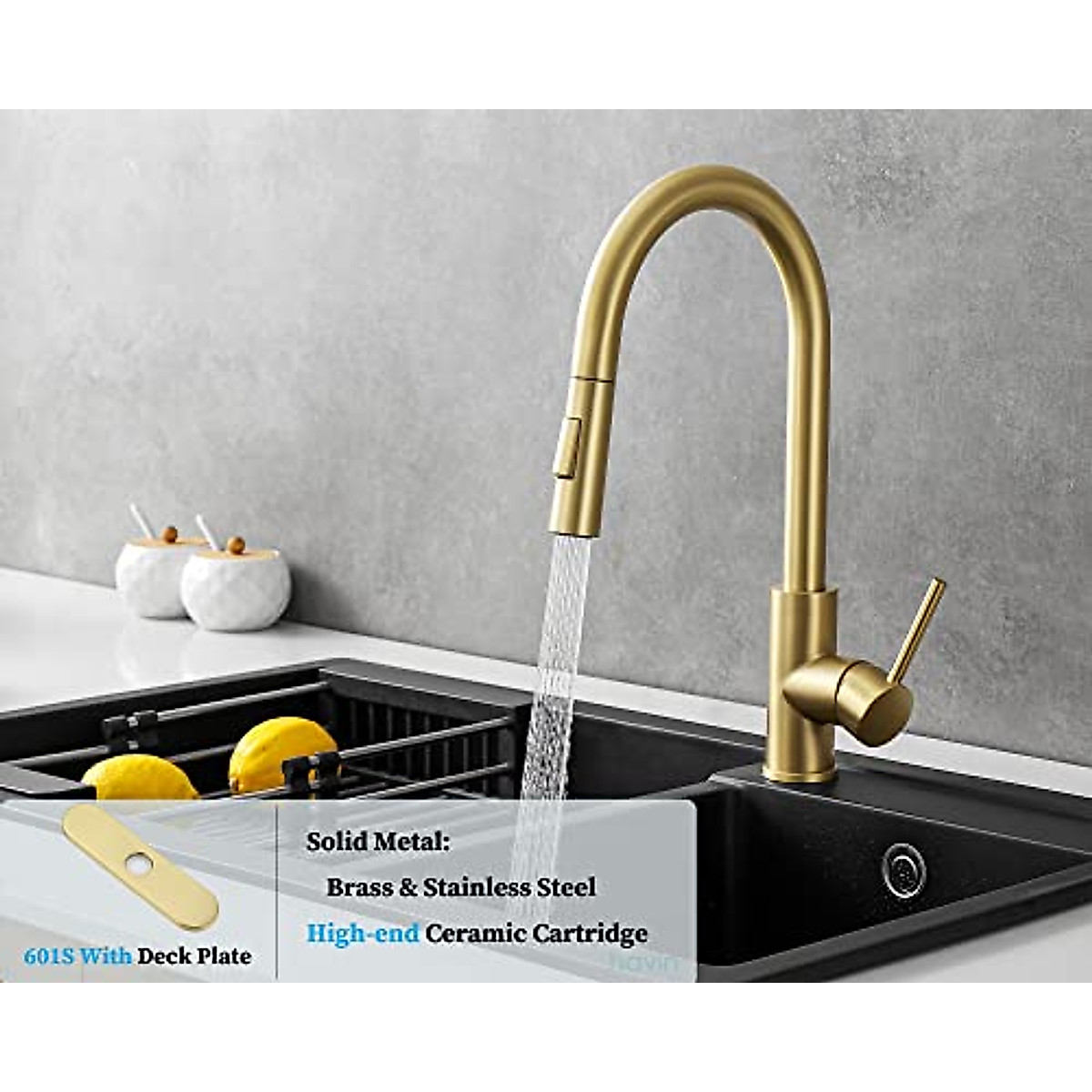 Havin Gold Kitchen Faucet with Pull Down Sprayer, High Arc Stainless Steel Material, with cUPC Ceramic Cartridge,with 10" Deck Plate,Fit for 1 or 3 Holes Kitchen Sink or Laundry Sink,Brushed Gold