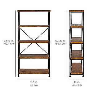 Best Choice Products 5-Tier Rustic Industrial Bookshelf Display Décor Accent for Living Room, Bedroom, Office w/Metal Frame, Wood Shelves - Brown