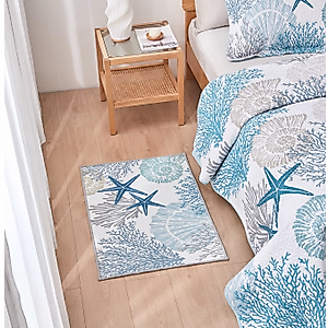 Tritard Coastal Runner Rug 2x6 Nautical Kitchen Hallway Rugs Beach Themed Non-Slip Indoor Floor Mat Machine Washable Rugs Carpet for Bathroom Living Room Bedroom Laundry Room Entryway, Blue