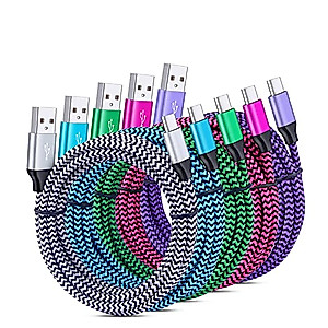 C Charger Cable Fast Charging 5Pack 6Ft Type USB C Cords Phone Charger for Android Samsung Galaxy S21 S20 Ultra S10E S10 S8 S9 Plus Note 20 10 9 8 A01 A51 A20 A50 A11 LG k51 k92 G8 V60 Moto X4 Z3 G9