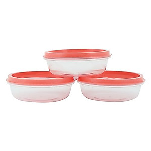 Unica Round Food Container, BPA-free Microwave Bowls with Lids, Airtight Container, Mixing Bowl Set, Freezer & Dishwasher Safe, Set of 3, Coral, 8 oz, 4.56x4.56x1.61 in