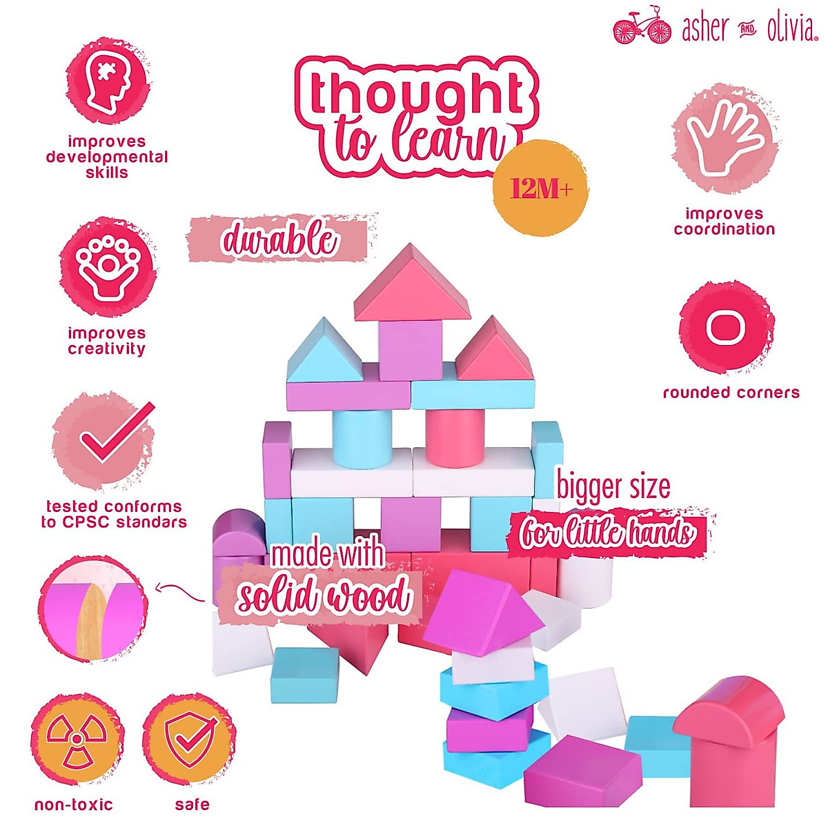 Large Building Wooden Blocks for Babies and Toddlers- 1-3 Years with Princess Castle Wooden Jigsaw Puzzles & Wand- Educational Montessori Fairytale Building Blocks for Toddlers