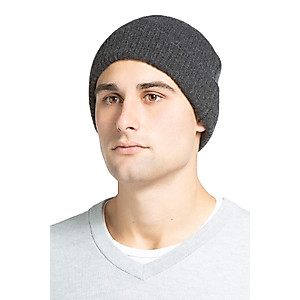 Fishers Finery Men's 100% Cashmere Winter Hat; Cuffed; Ribbed (Charcoal)