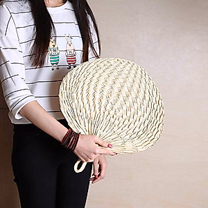 Handmade Folding Fan Chinese Style Handmade Fan Natural Hand Weaving Fan Blades Portable Cooling Fan for Camping Hiking Handheld Fan (Color : Natural)