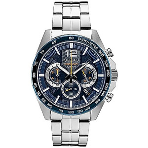 SEIKO SSB345 Watch for Men - Essentials Collection - with Quartz Chronograph, Tachymeter Bezel, Blue Ion-Finish, Date Calendar, Stainless Steel Case and Bracelet, and 100m Water-Resistant