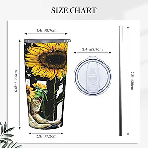 VKKOEWL Sunflower Boots America Flag Stainless Steel Insulated Tumbler 20 Oz Travel Water Bottle Coffee Mug Drink Cup With Lid Straw