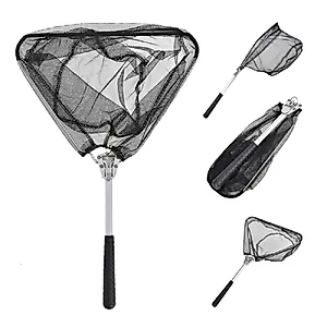 ZZWIF Foldable Fishing Landing Net Light Weight Portable Fishing Dip Net Extending Small Net for Fly Fishing Trout Bass Catch and Strong Aluminum Alloy Handle Durable Nylon Mesh