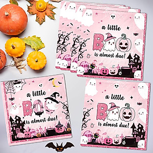 48Pcs A Little Boo Is Almost Due Decorations Pink Halloween Napkins Little Boo Baby Shower Decorations Girl for Halloween Baby Shower Decorations for Girl