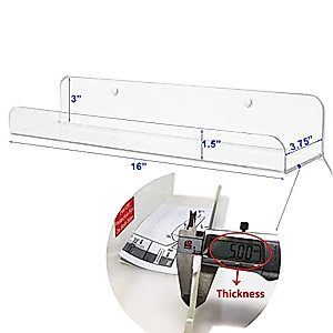 Huji 16 Inch Clear Acrylic Shelf with Rounded Corners for Books, Collectibles, Photos, Coffee Mugs, Makeup, Funko Pops, Toys, Spice Rack (Two Shelves)