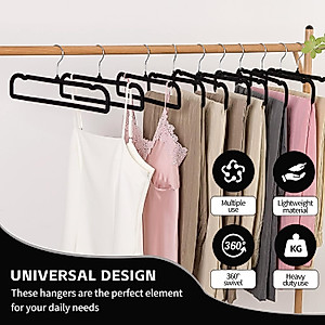 Velvet Pants Hangers with Non Slip Bar, 20 Pack Felt Slack/Trouser Hangers for Closet, Slim & Sleek Space Saving Closet Hangers, 360° Swivel Hook, Tank Top Hangers for Bra, Shorts, Jeans, Towel, Black
