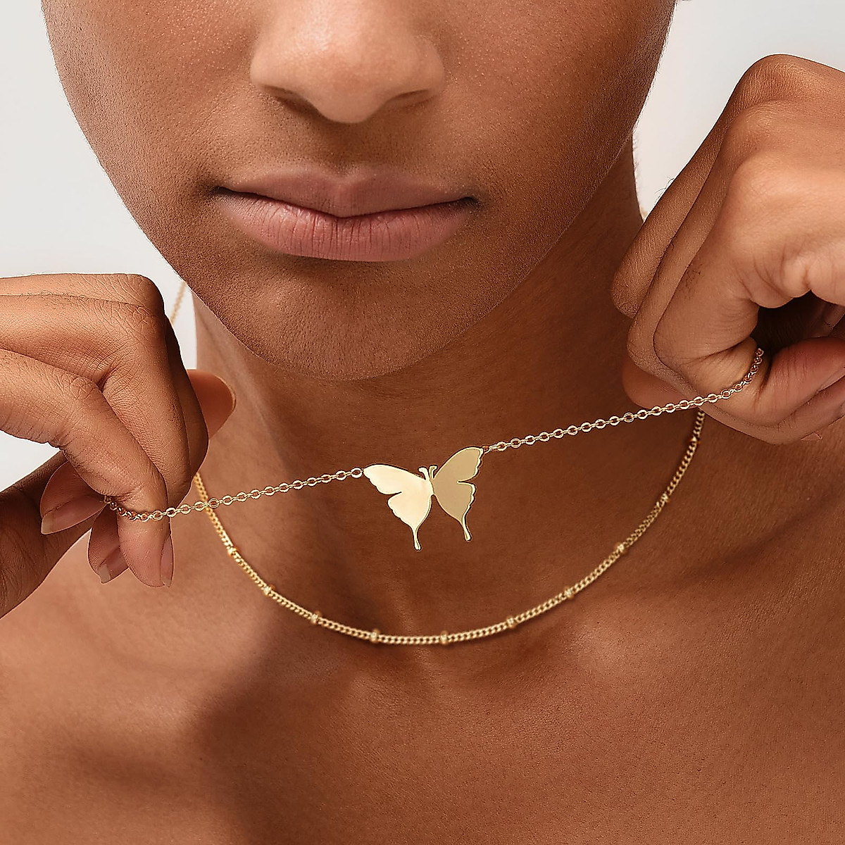 MEVECCO Gold Butterfly Pendant Necklaces,18K Gold Plated Dainty Cute Handmade Jewelry for Women …