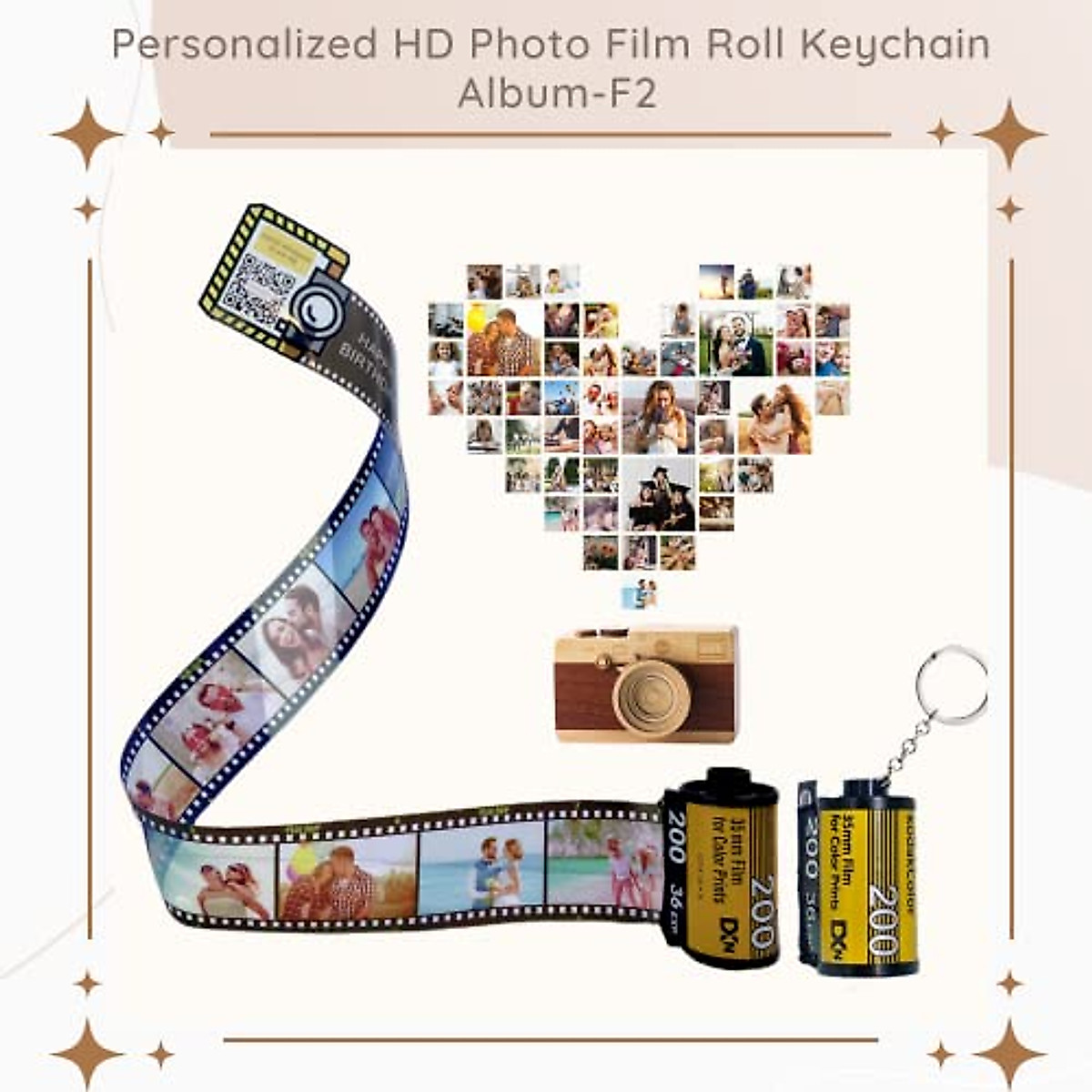 uniqicon Personalized Film Roll Photo Keychain,Unique Memory Camera Picture, Customized Gifts For Dad Mom Men Lover Day Gift