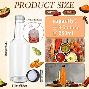 Zubebe 50 Pcs Hot Sauce Bottles 8.5 oz Woozy Bottles Clear Empty Mini Liquor Bottles Plastic Alcohol Bottles with Leak Proof Screw Caps for Oil Milk Beverages Salad Dressing Birthday Party Favors