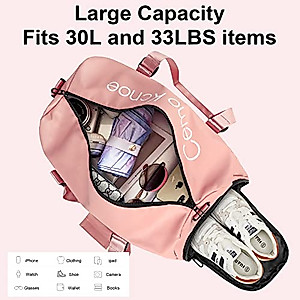 YSSOA Gym Bag for Women and Men, Waterproof Duffel Bag Shoes Compartment, Lightweight Carry, Pink, 19 Inch