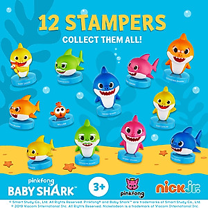 Baby Shark Toy Stampers Set of 5 – Self-Inking Baby Shark Toys, Action Figures, Party Decor, Birthday Party Supplies, Cake Toppers – Parent, Baby, Grandparent Sharks and William - Party Decor (B)