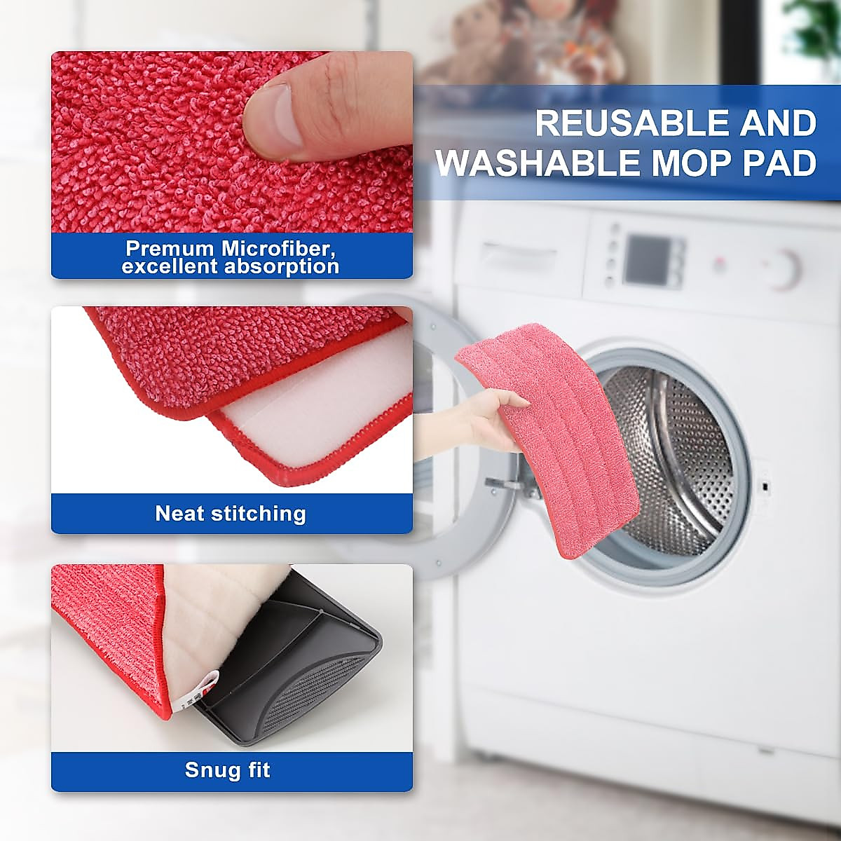 LANMU 3 Pack Microfiber Mop Pads and 2 Pack Scrubbing Pads Compatible with Rubbermaid Reveal Spray Mop,16.5" x 5.5" Reusable Replacement Head Cleaning Refills